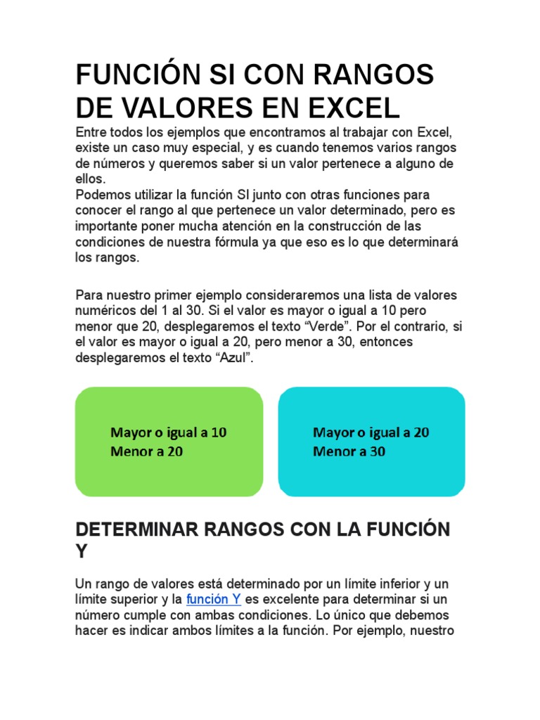 Función Si Con Rangos de Valores en Excel | PDF | Hoja de cálculo ...