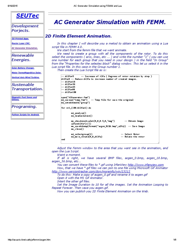 AC Generator Simulation Using FEMM and Lua | PDF | Electric Motor ...