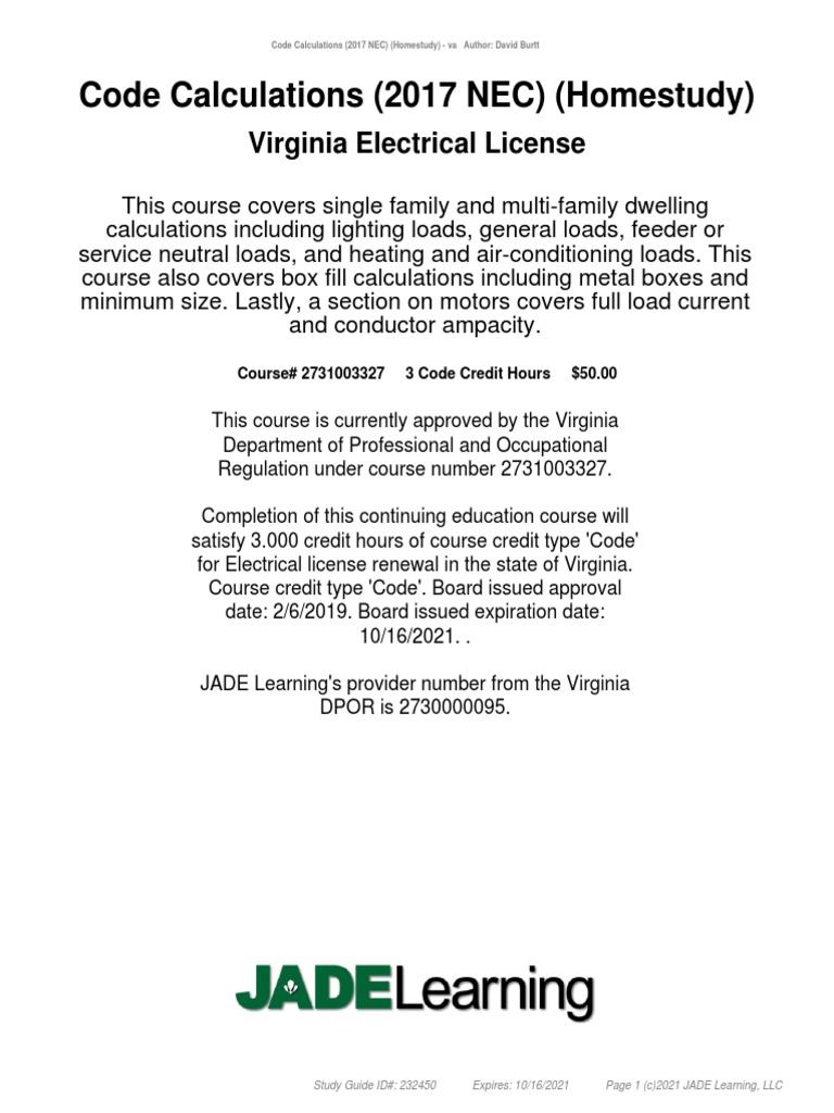 Code Calculations (2017 NEC) (Homestudy) - Va PDF | PDF | Air ...