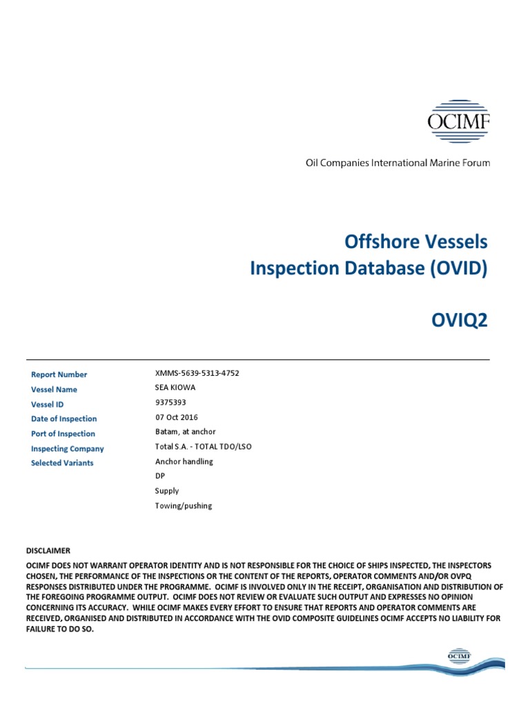 Offshore Vessels Inspection Database (OVID) Oviq2 | PDF | Water ...