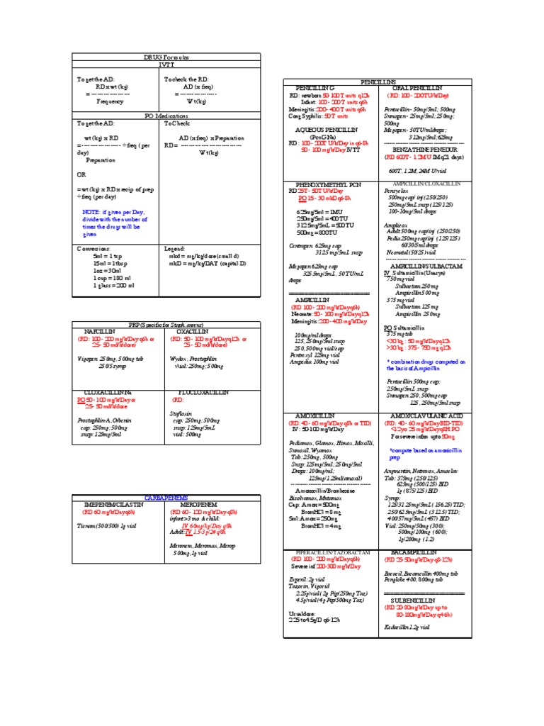 DRUG Formulas Ivtt: Divide With The Number of Times The Drugs Will Be ...
