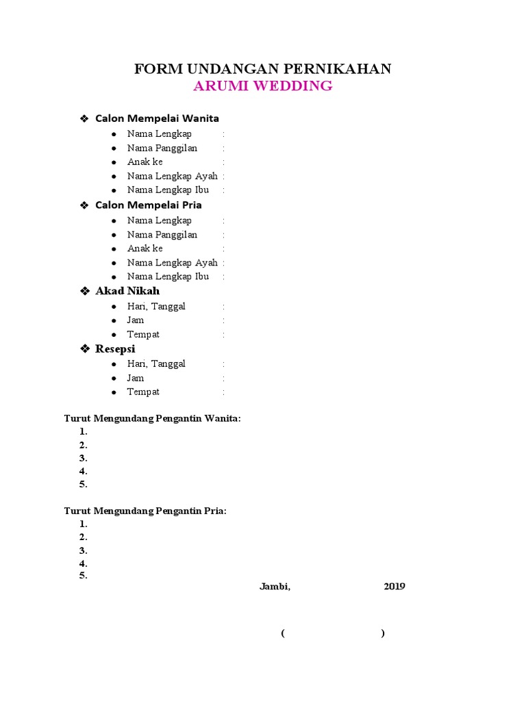 Form Undangan Pernikahan Arumi | PDF