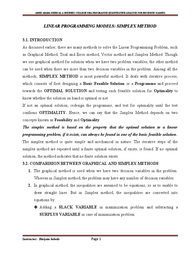 Simplex Method for Linear Programming | PDF | Mathematical Optimization ...