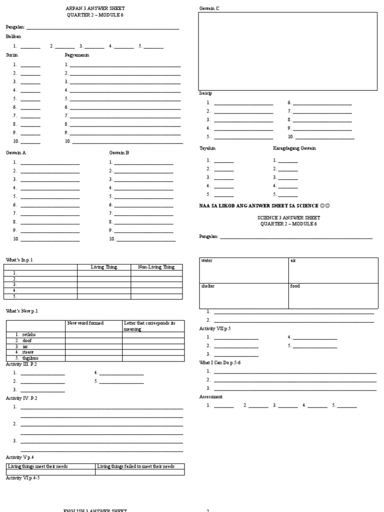 ARPAN 3 ANSWER SHEET Week 6 | PDF