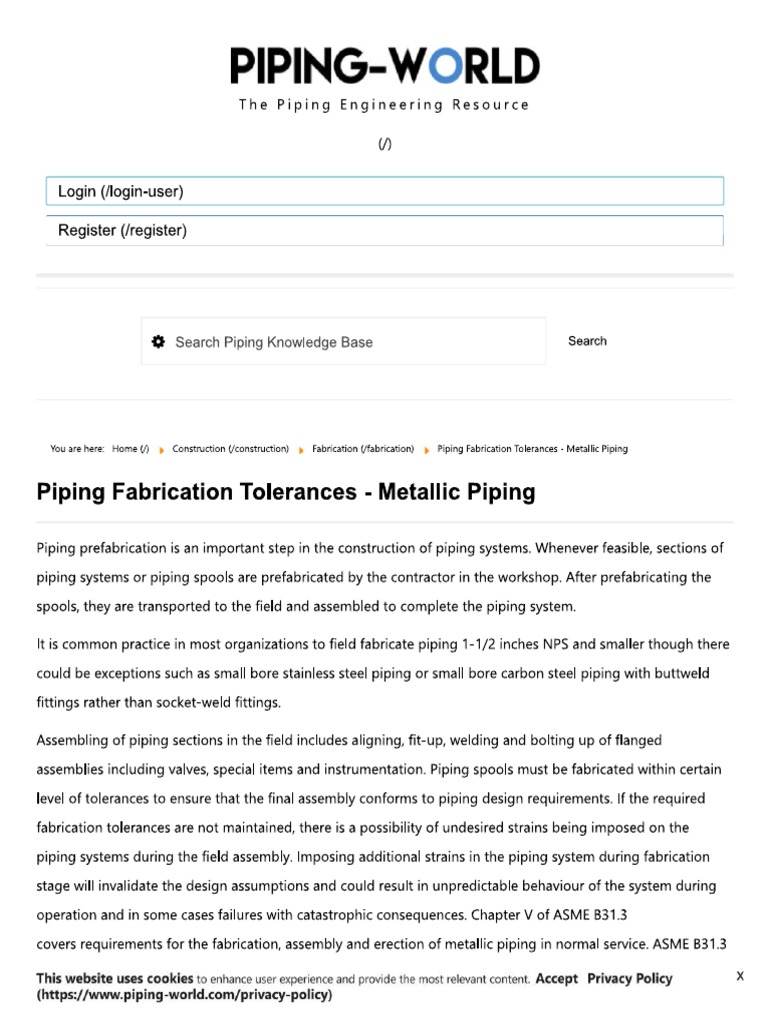Piping Fabrication Tolerances - Metallic Piping | PDF