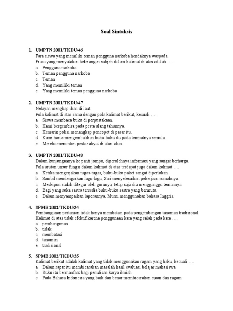Soal Sintaksis | PDF
