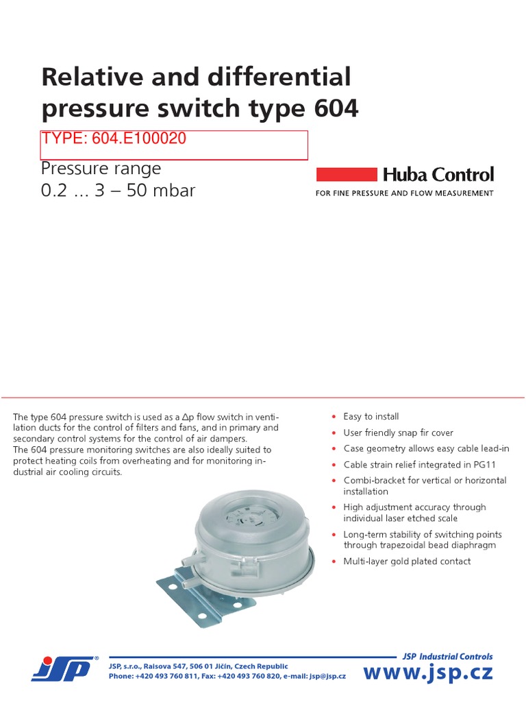 Huba Control 604 - Pressure - Switch | PDF | Switch | Electrical Connector