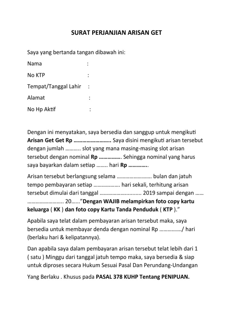 Surat Perjanjian Arisan Flat | PDF