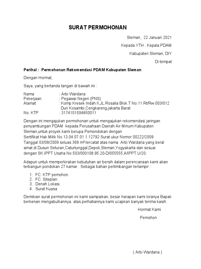 Surat Permohonan Rekom Pdam | PDF