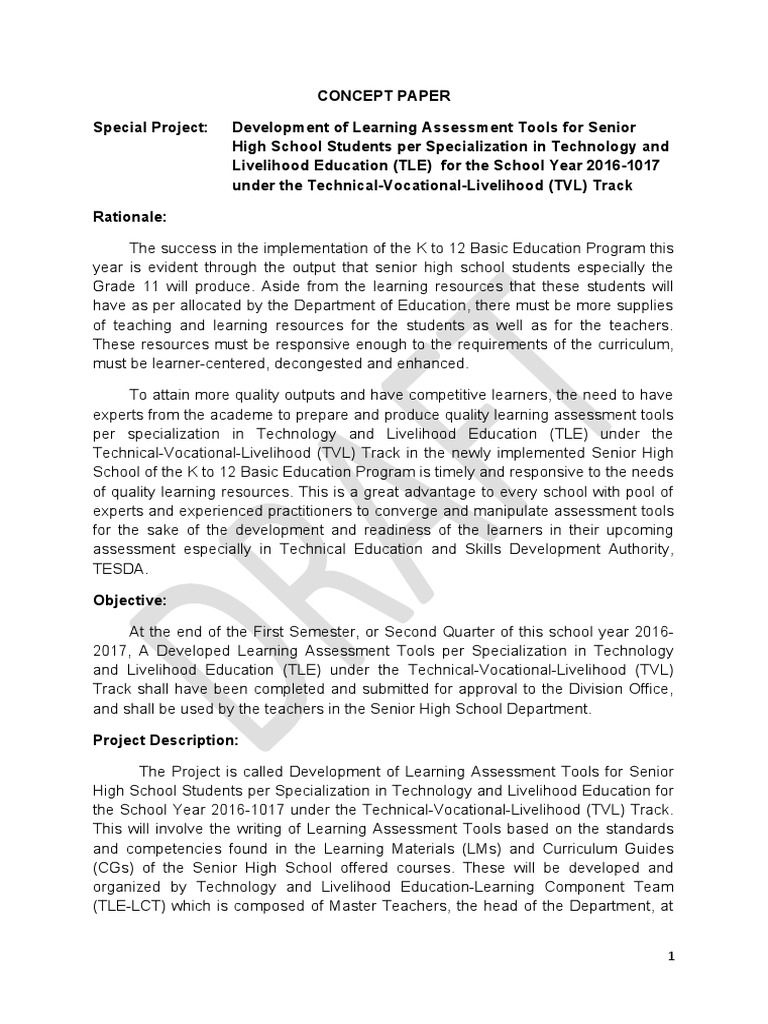 CONCEPT PAPER Special Project Developmen | PDF | Curriculum | Teachers