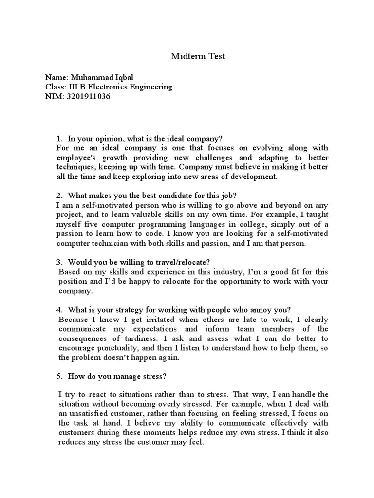 Midterm Test Bahasa Inggriss | PDF | Self-Improvement