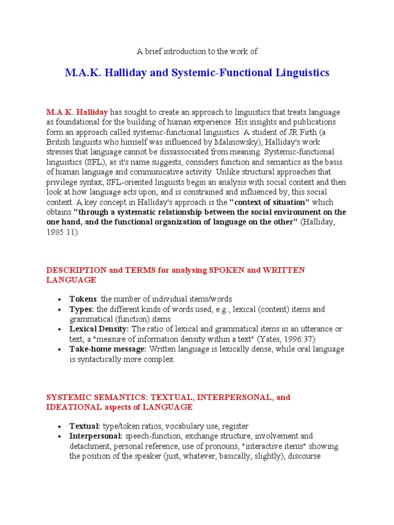 Halliday's Concept (Discourse Analysis) | PDF | Linguistics | Language ...