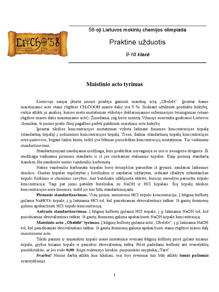 Chemijos Olimpiados Uzduotys | PDF