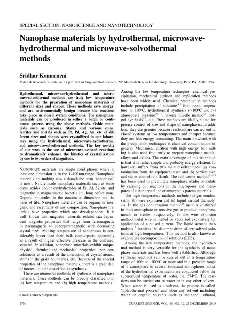 Nanophase Materials by Hydrothermal, Microwave-Hydrothermal and ...