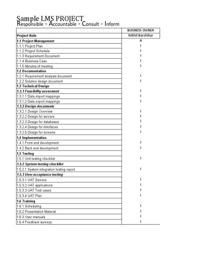 Raci Chart - Sample | PDF | Systems Engineering | Data Management