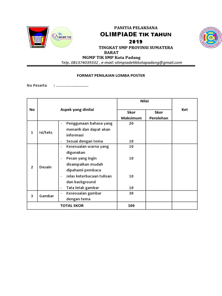 Format PENILAIAN LOMBA POSTER 2019 | PDF