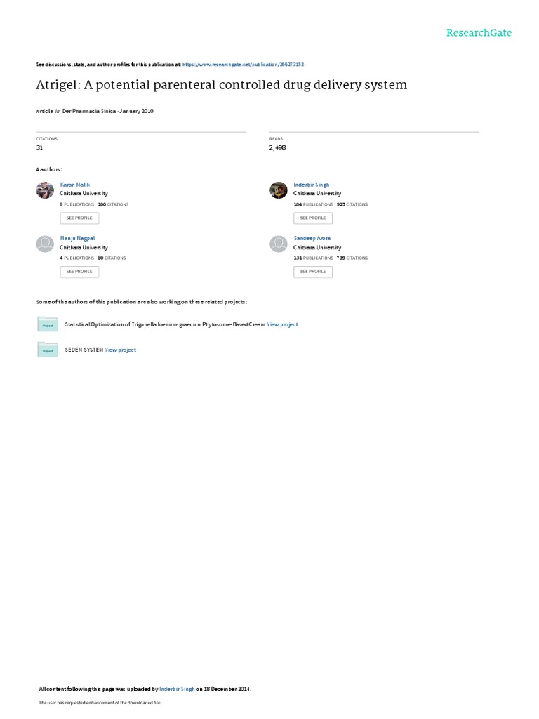 Atrigel A Potential Parenteral Controlled Drug Del | PDF | Injection ...
