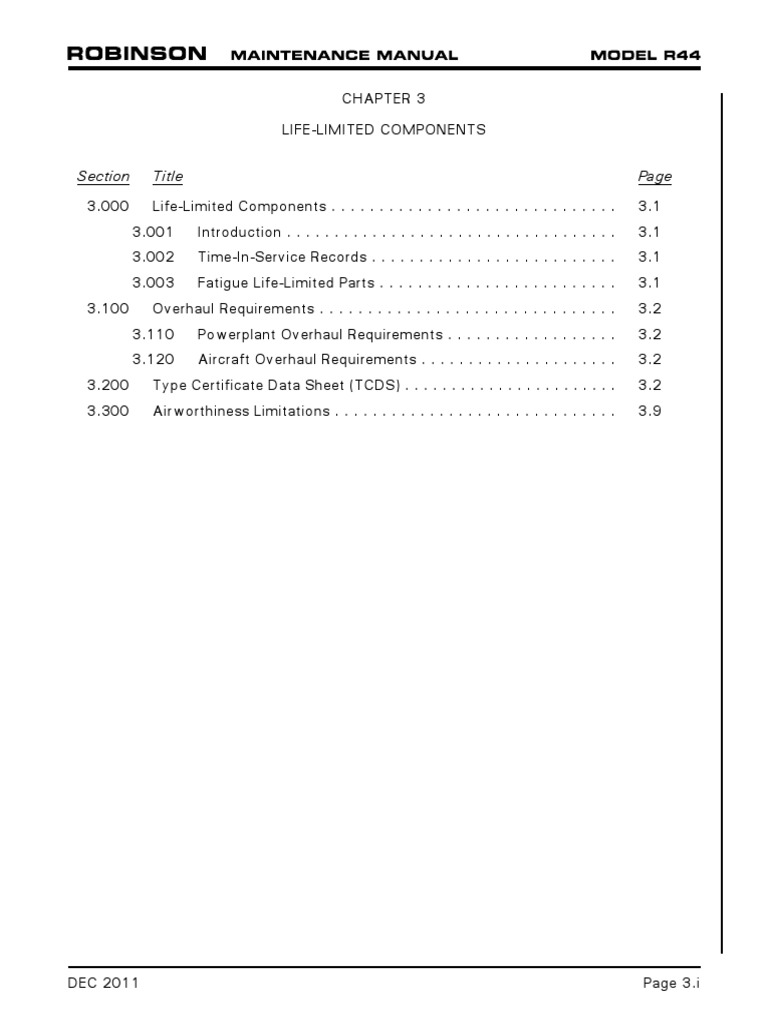 r44 - MM - 3 LIFE-LIMITED COMPONENTS | PDF | Rotorcraft | Helicopter