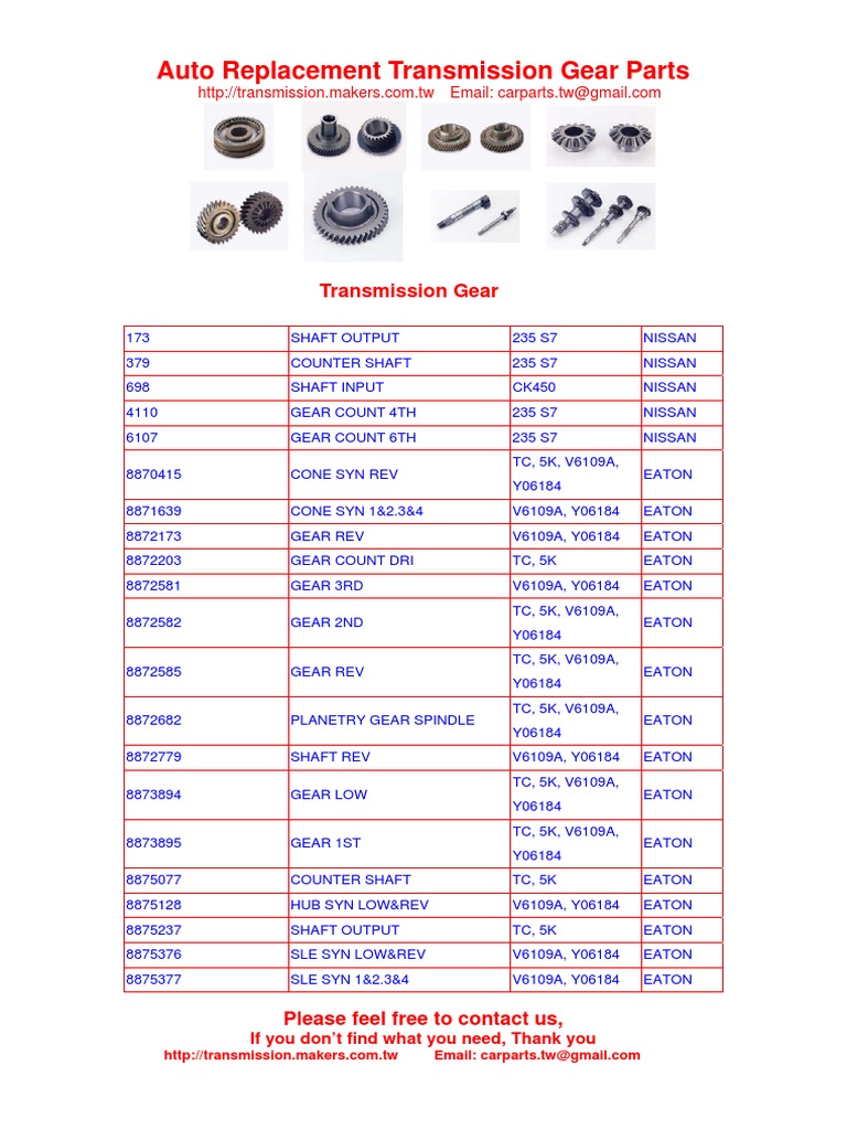 Auto Replacement Transmission Gear Parts | PDF | Transmission ...