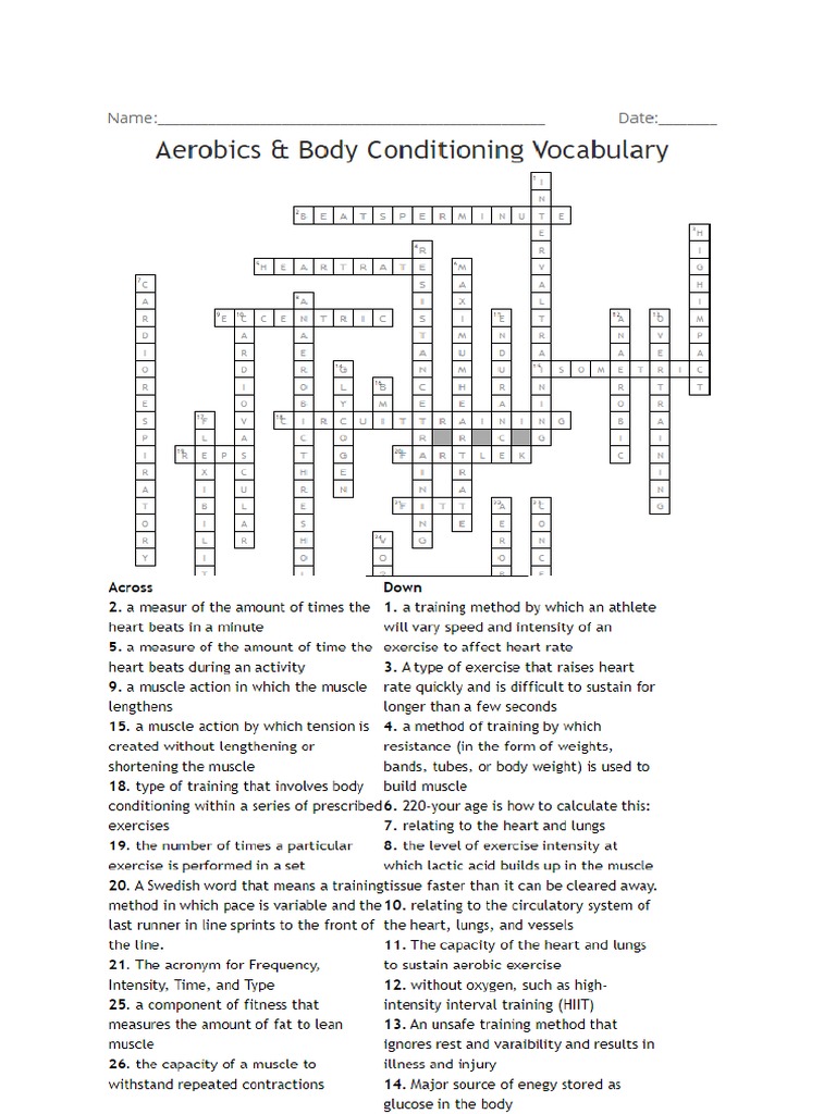 Aerobics and Body Conditioning Crosswords Example | PDF