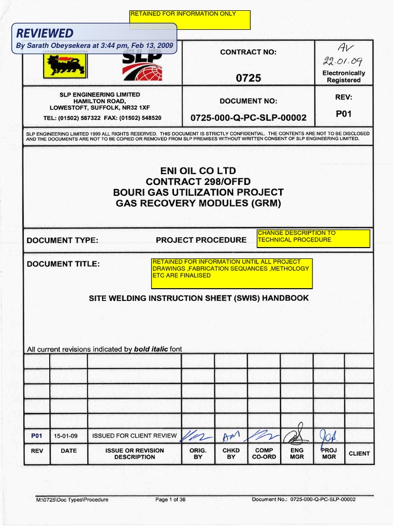 Site Welding Instruction Sheet (SWIS) Handbook | PDF | Welding ...