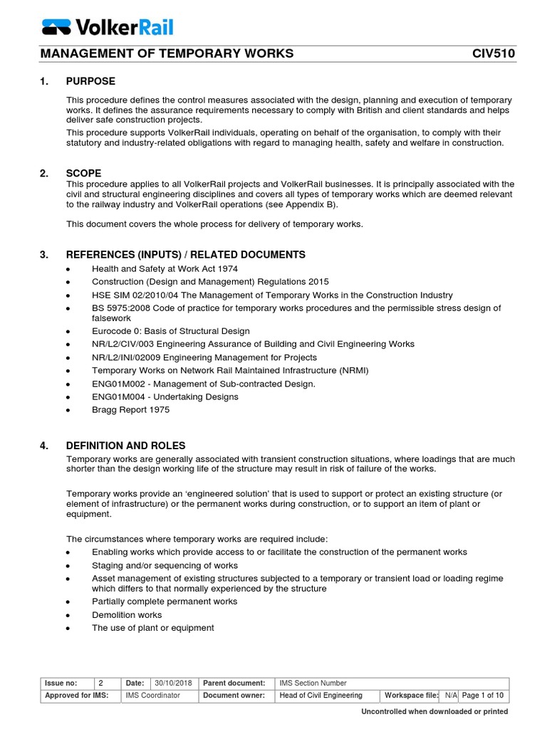 Management of Temporary Works Procedure | PDF | Mentorship | Temporary Work