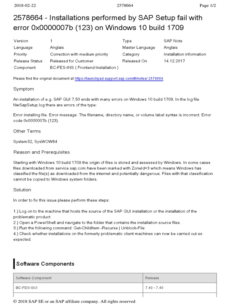 Installations Performed by SAP Setup Fail With Error 0x0000007b (123 ...