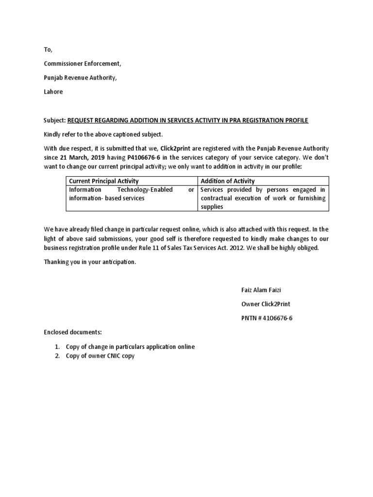 Current Principal Activity Addition of Activity | PDF