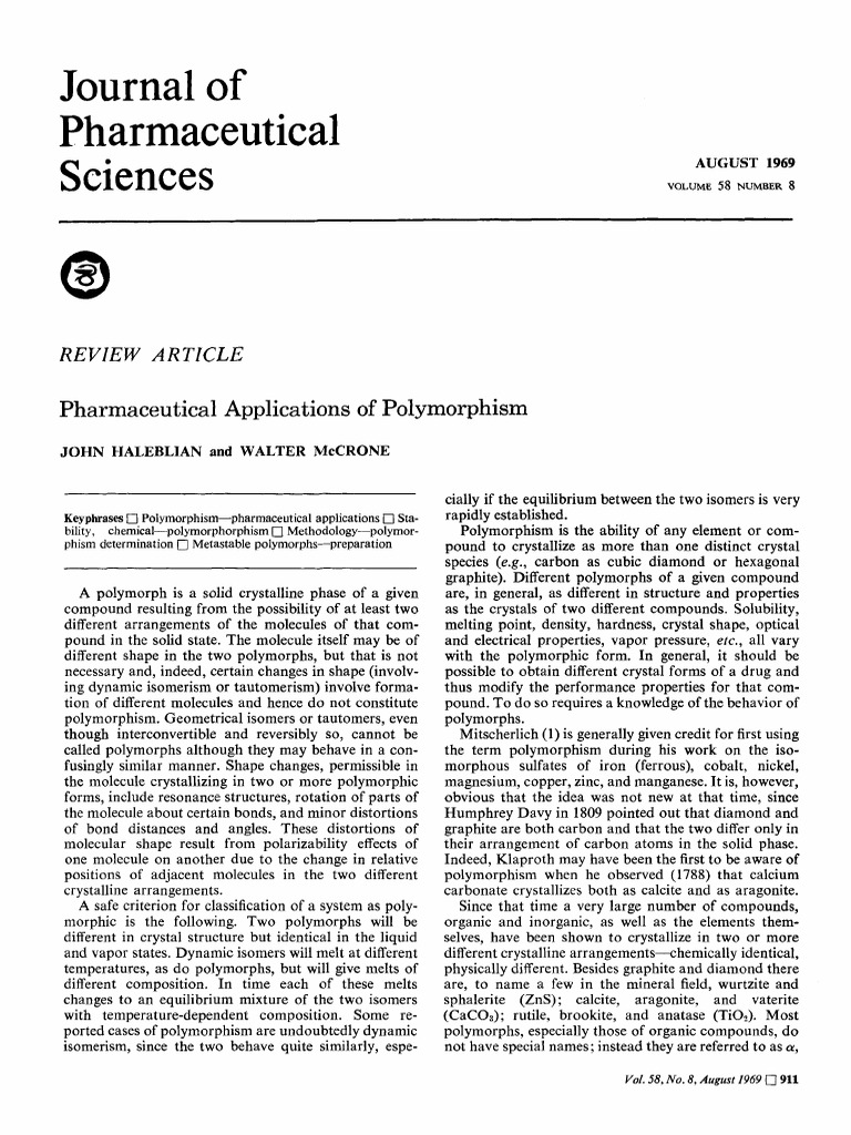 Pharmaceutical Applications of Polymorphism | PDF | Pharmaceutical ...