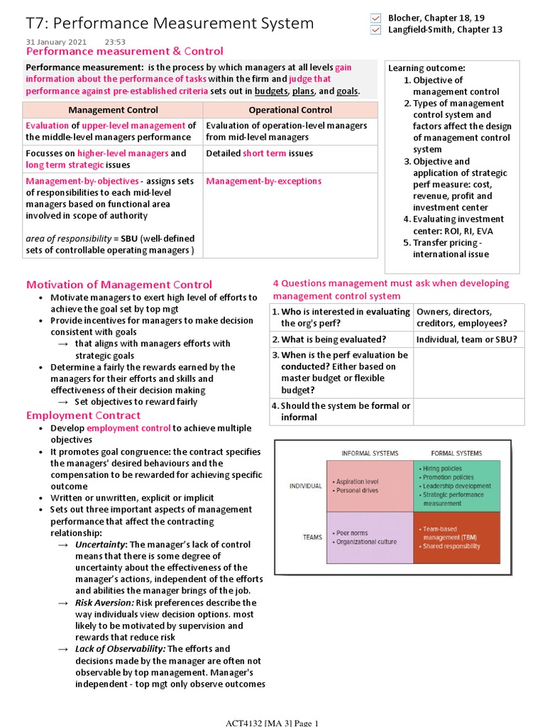 Performance Measurement System | PDF | Risk | Goal