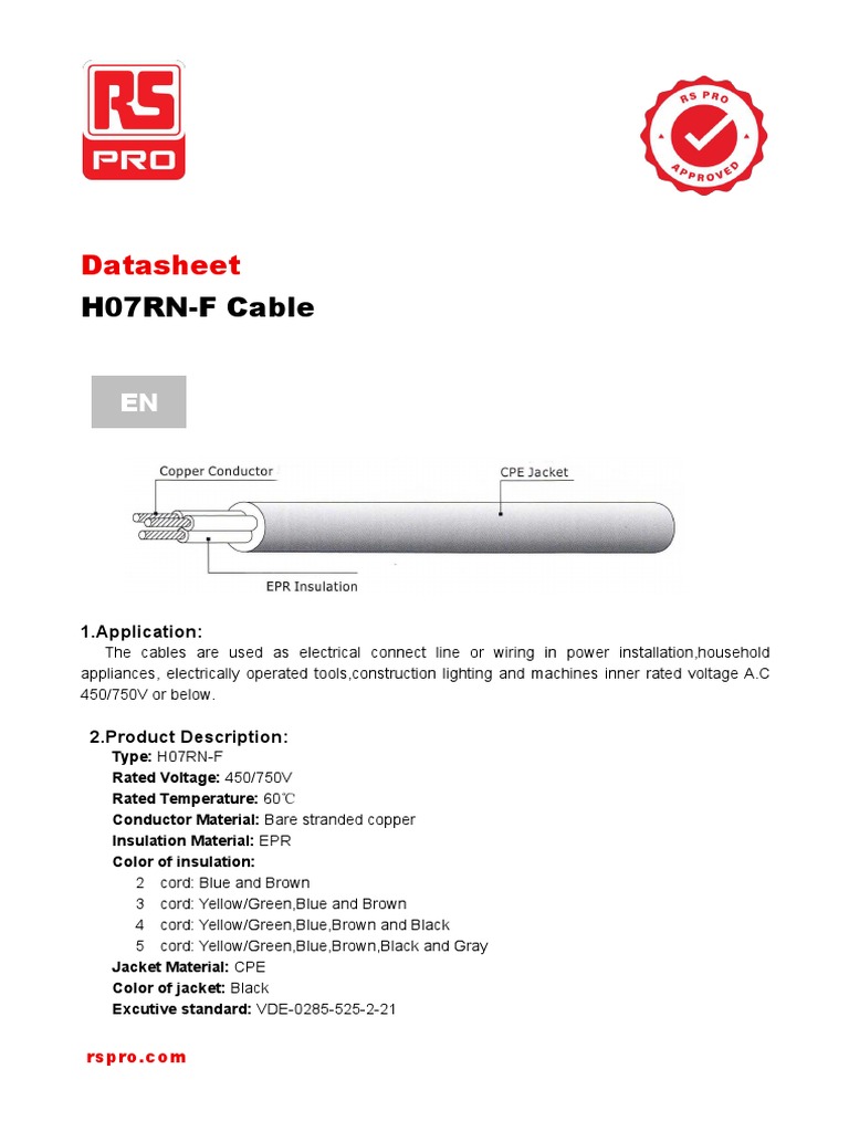DATA SHEET H07RN-F Cable | Download Free PDF | Insulator (Electricity) | Components