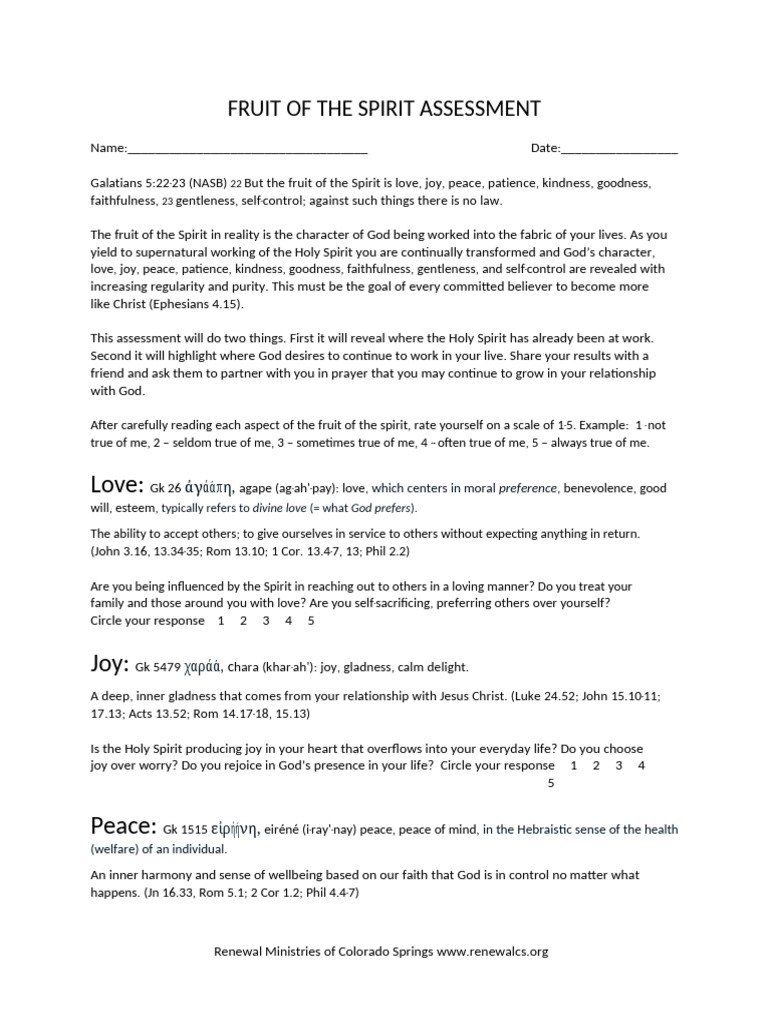 Fruit of The Spirit Assessment: Love | PDF | Fruit Of The Holy Spirit ...