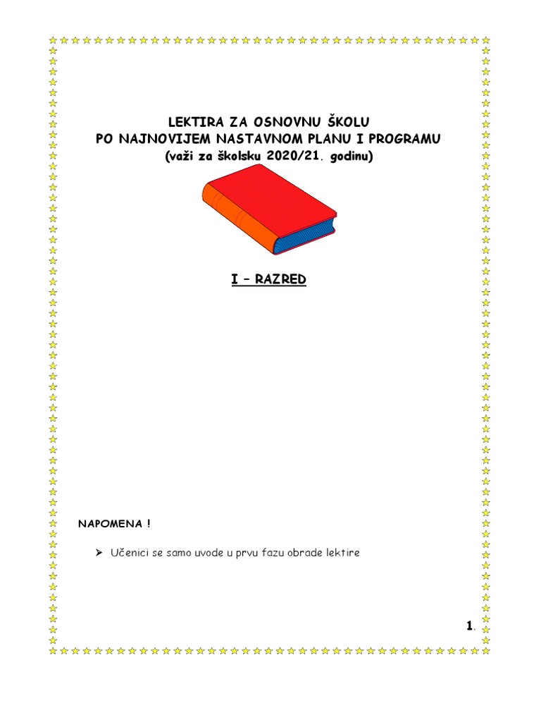 Spisak Naslova Obavezne Skolske Lektire 2020 21 | PDF
