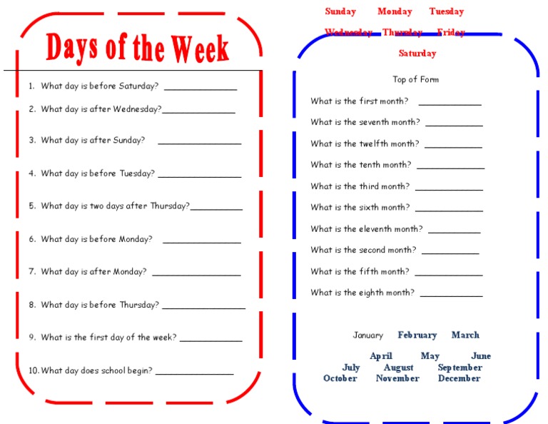 Days and Months Fun Activities Games 4799 | PDF