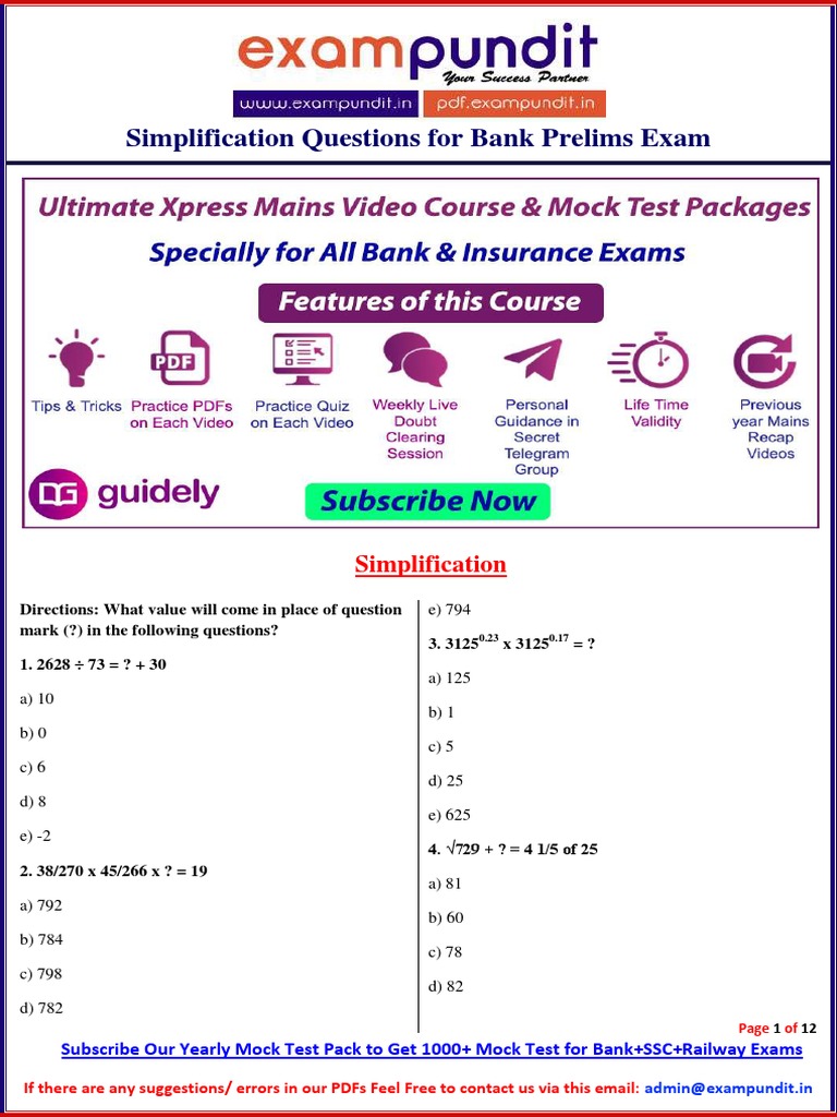 Simplification Questions PDF For Ibps RRB Po Prelims Exam | PDF | World Wide Web | Internet & Web