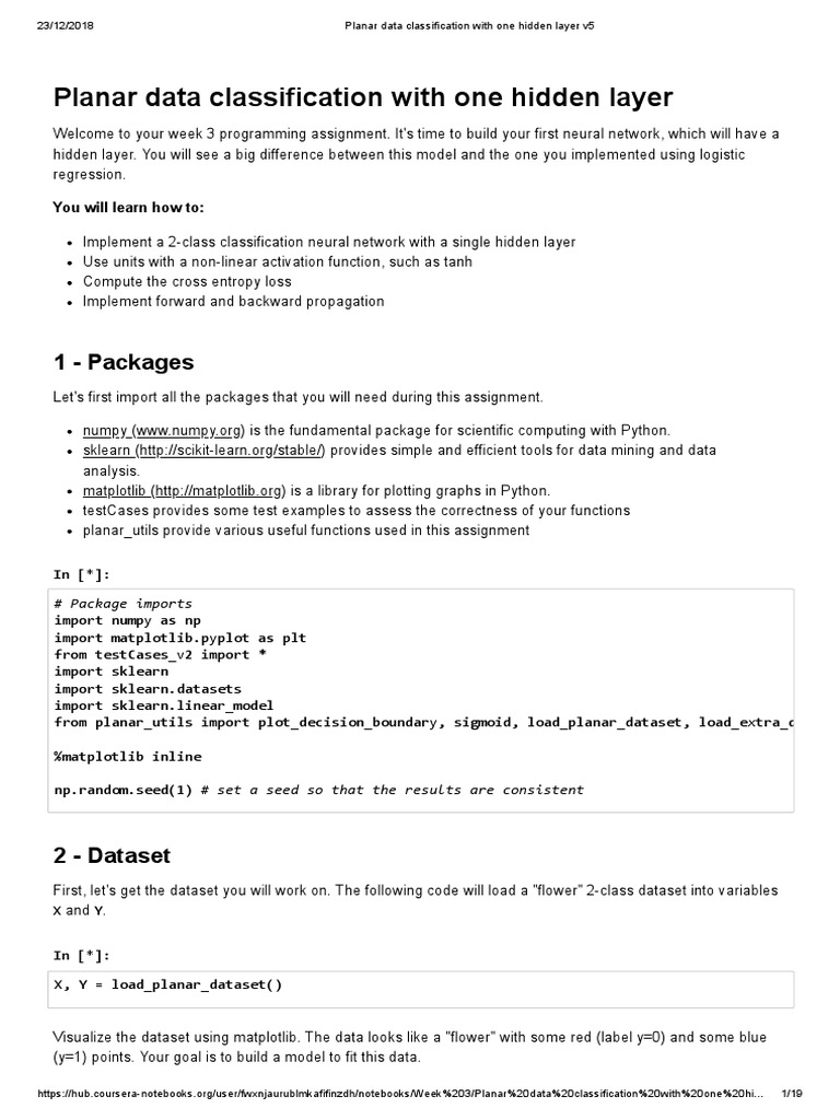 Planar Data Classification With One Hidden Layer v5 | PDF | Parameter (Computer Programming ...