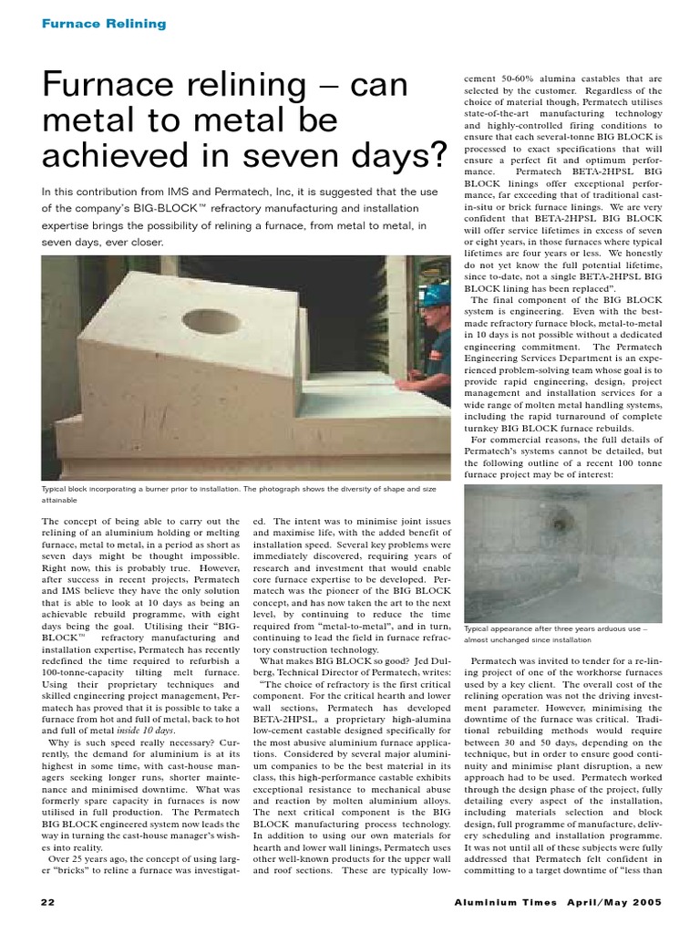 Furnace Relining - Can Metal To Metal Be Achieved in Seven Days? | PDF ...