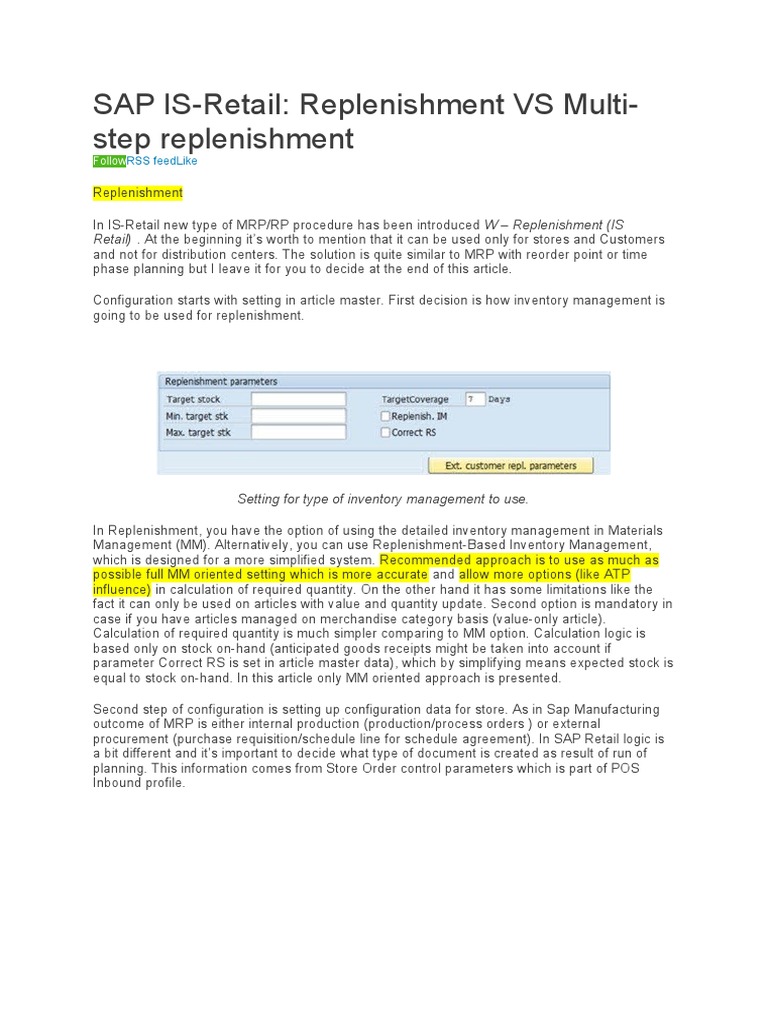 SAP IS-Retail: Replenishment VS Multi-Step Replenishment | Download ...