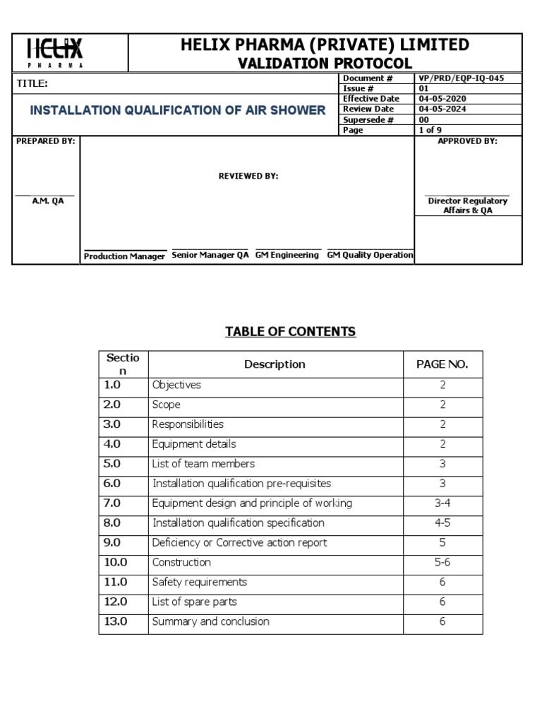 INSTALLATION QUALIFICATION AIR SHOWERS | PDF | Verification And ...