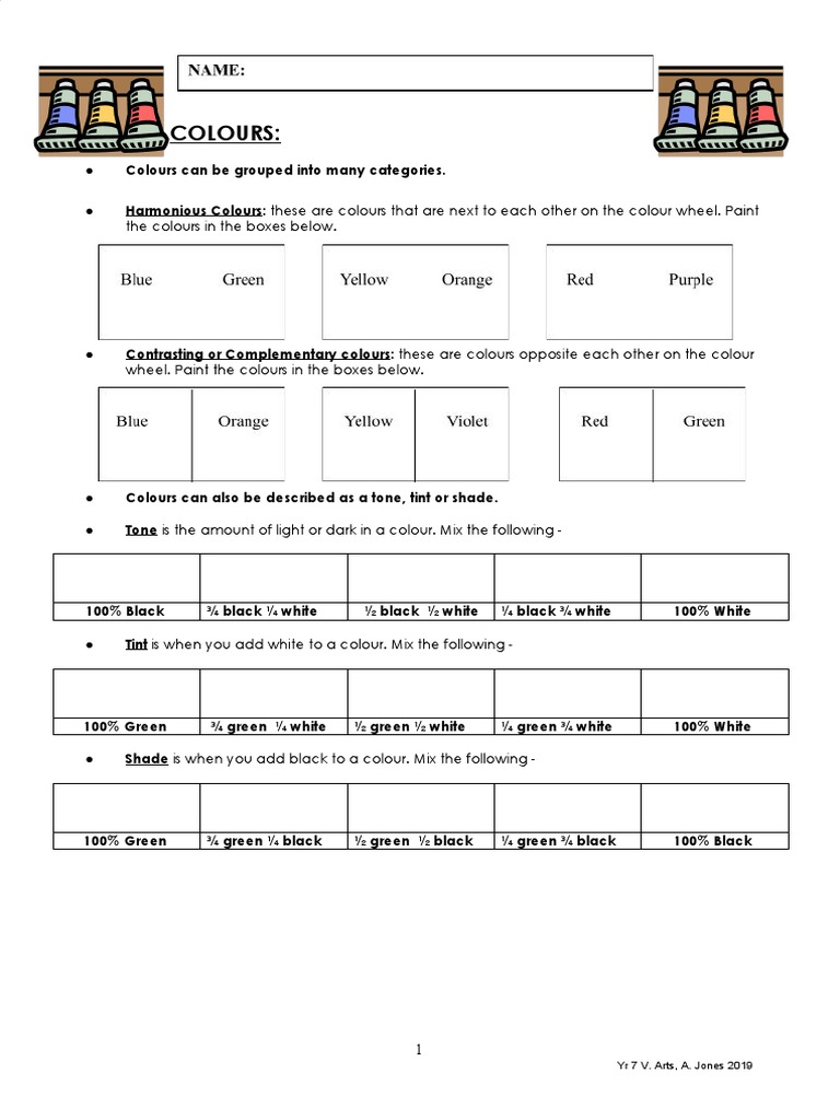 Colours:: The Colours in The Boxes Below | PDF