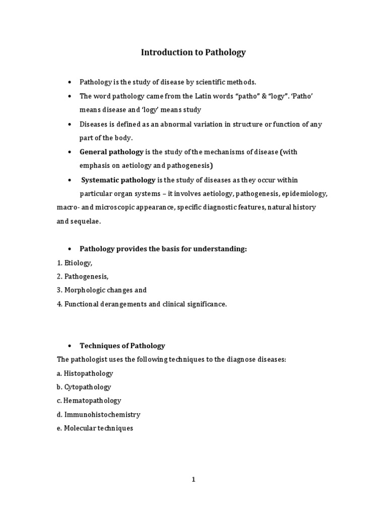 Introduction To Pathology: General Pathology Is The Study of The ...