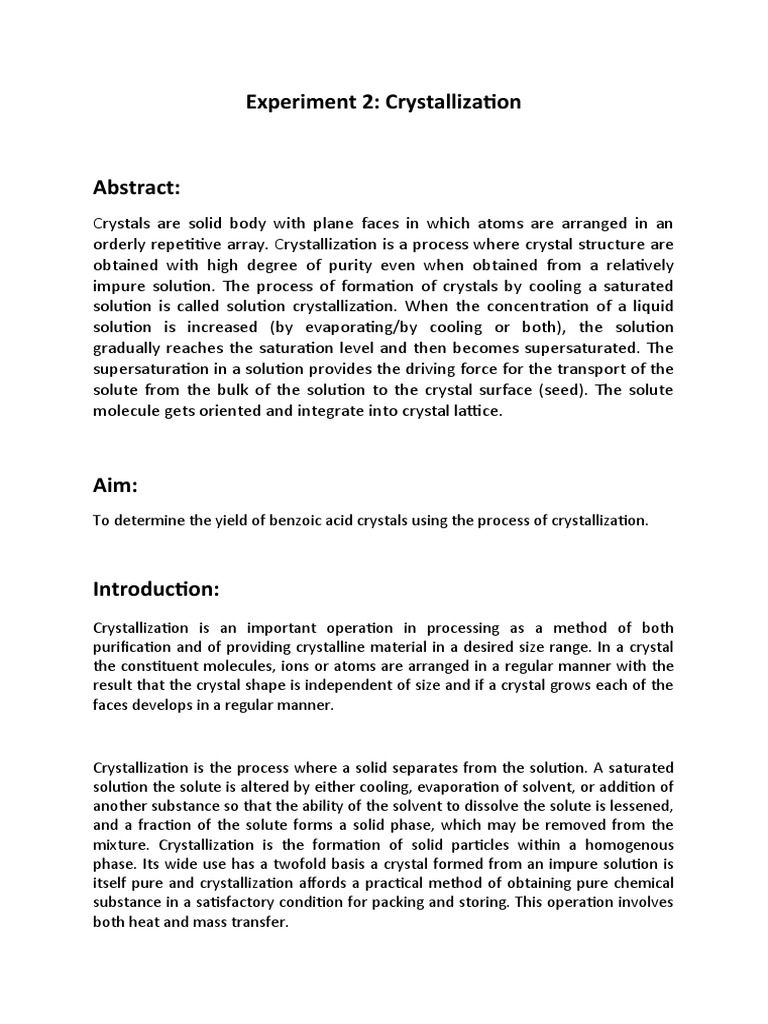 Exp 2 Crystallization - Amit | PDF | Crystallization | Solution