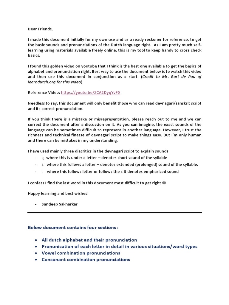 Learning Dutch Alphabet and Pronunciation - PDF Version 1 | PDF ...