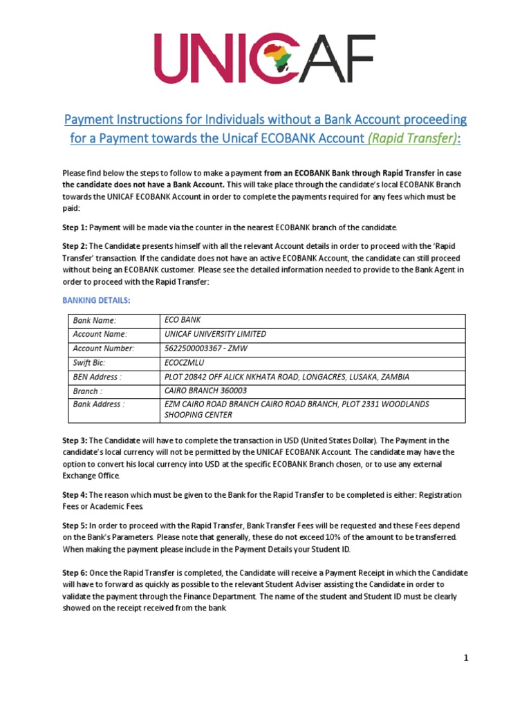 ECOBANK - Payment Method (En) | PDF | Wire Transfer | Payments
