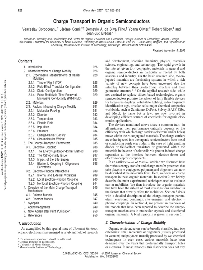 Charge Transport in Organic Semiconductors | PDF | Field Effect ...