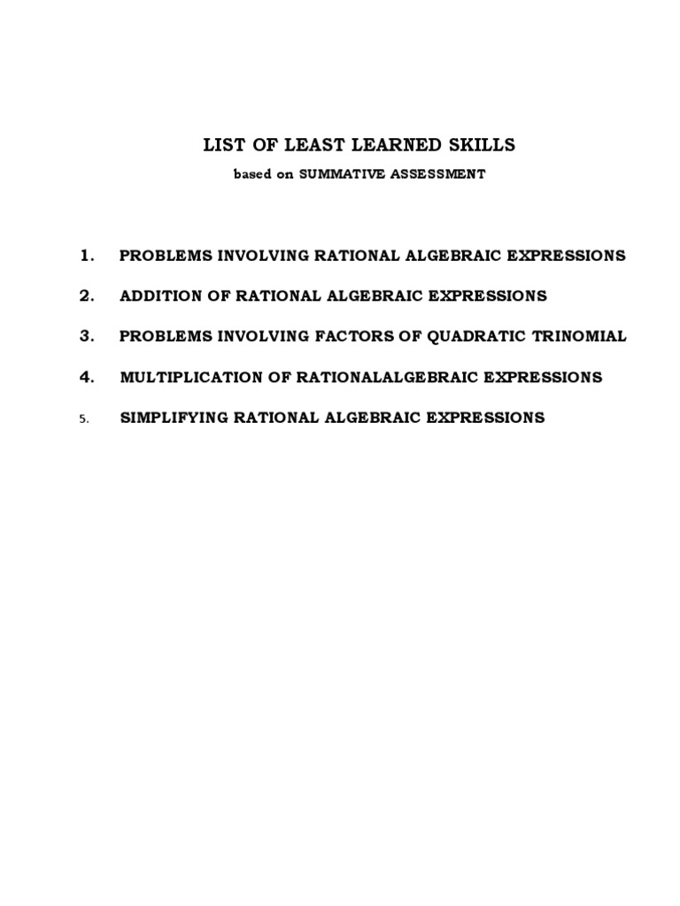 List of Least Learned Skills | PDF | Science & Mathematics