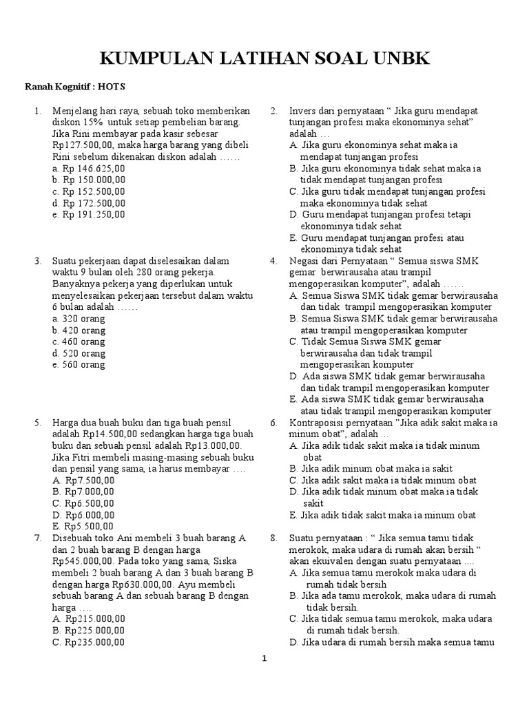 KUMPULAN SOAL UNBK (HOTS) Edit | PDF