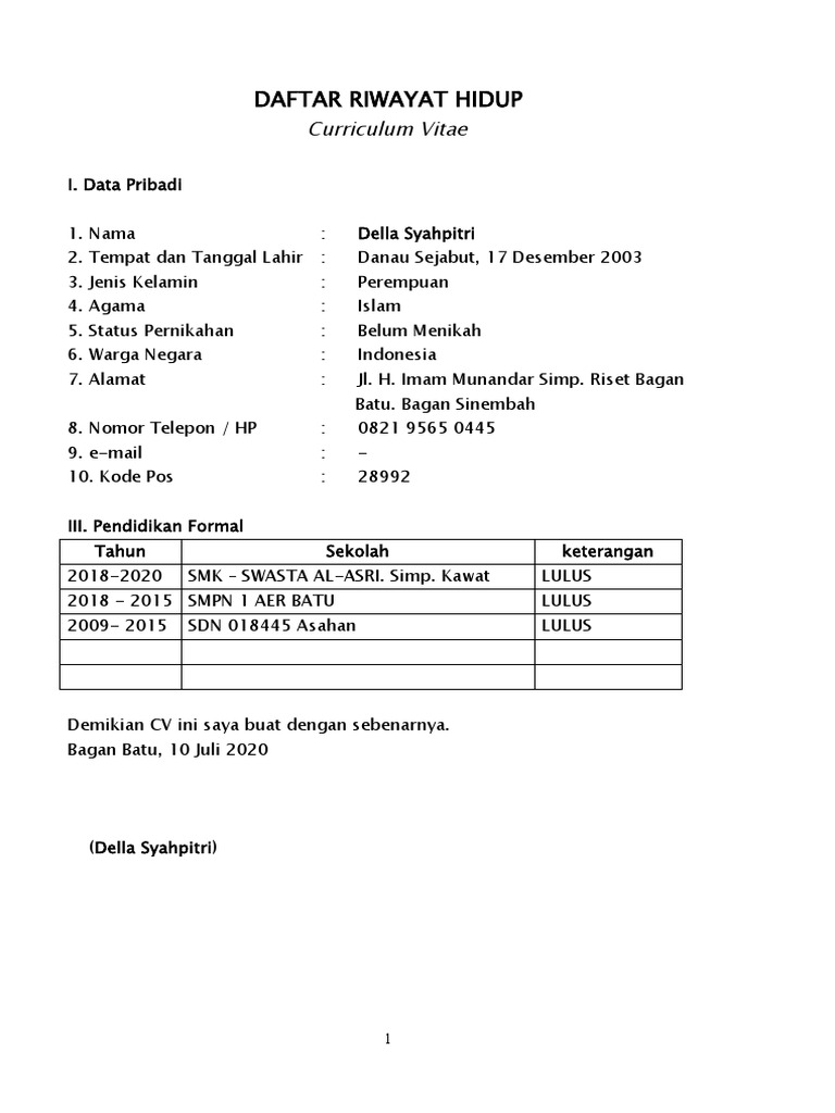 Contoh CV Kosong | PDF