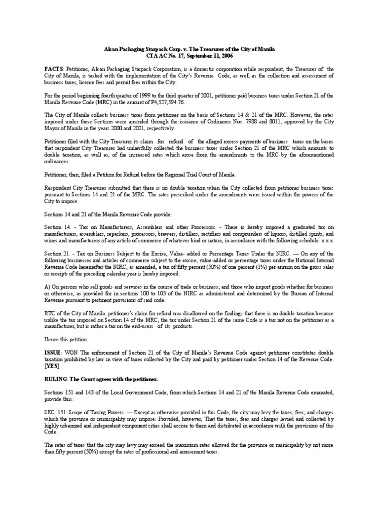 Alcan Packaging Starpack Corp. v. The Treasurer of The City of Manila ...