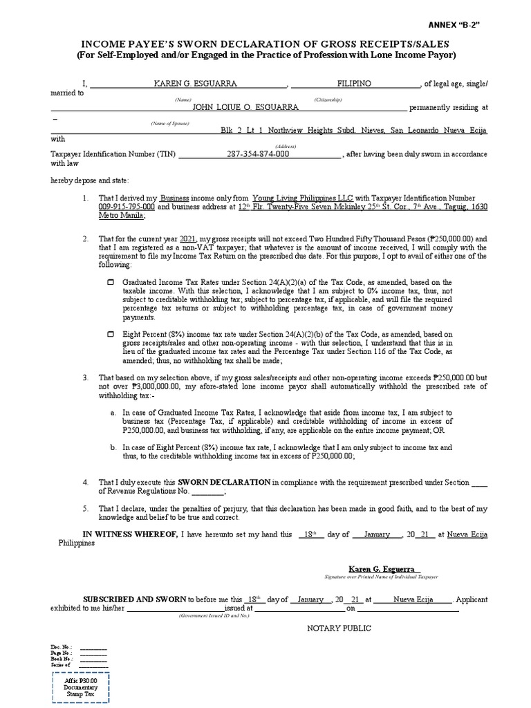 Income Payee'S Sworn Declaration of Gross Receipts/Sales | PDF | Income ... Income Payee'S Sworn Declaration of Gross Receipts/Sales | PDF | Income ...